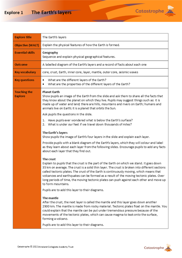 Explore 1 The Earth's layers: teacher notes | eduu.school