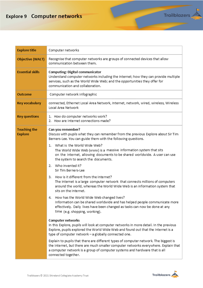 Explore 9 Computer Networks Teacher Notes Eduu School