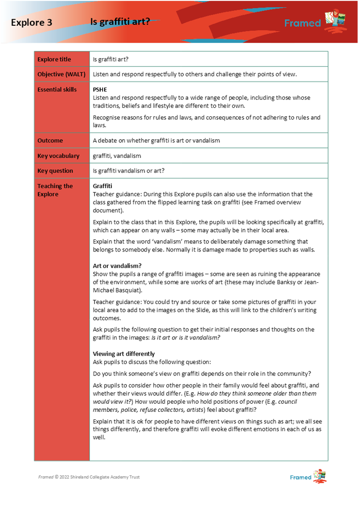 Explore 3 Is graffiti art?: teacher notes | eduu.school