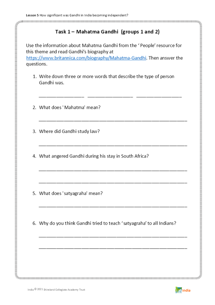 Lesson 5 How significant was Gandhi in India becoming independent ...
