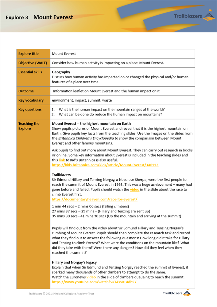 Explore 3 Mount Everest: teacher notes | eduu.school