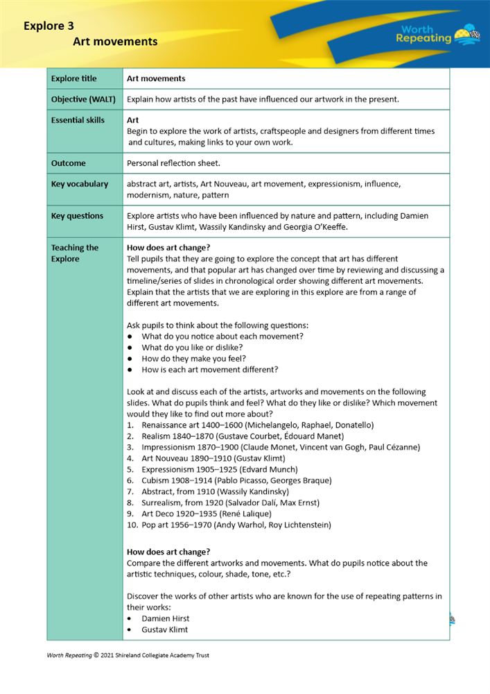 Explore 3 Art movements: teacher's notes | eduu.school