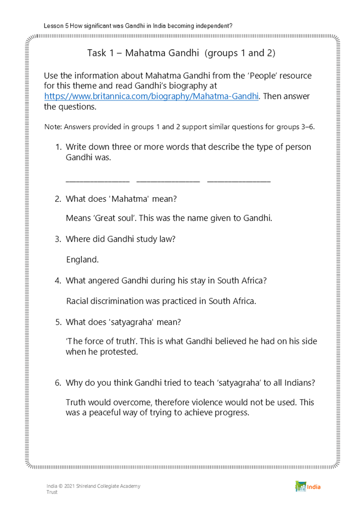 Lesson 5 How significant was Gandhi in India becoming independent ...