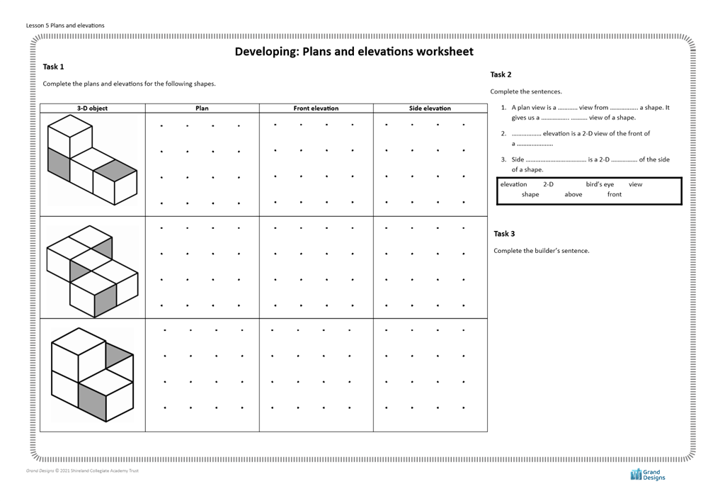 Lesson 5 Plans and elevations: worksheet (developing) | eduu.school