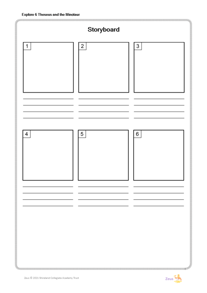 Explore 6 Theseus and the Minotaur: storyboard sheet | eduu.school